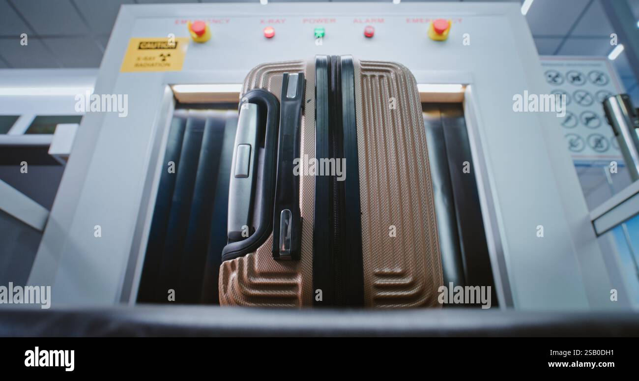 Airport Security Checkpoint: Close Up of Passenger Placing Suitcase on ...