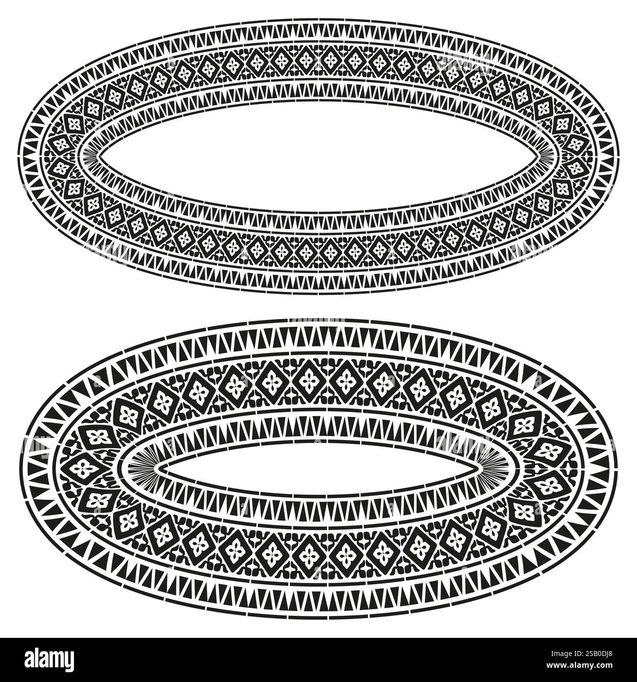 Oval decorative frames. Geometric ornate patterns. Symmetrical design ...