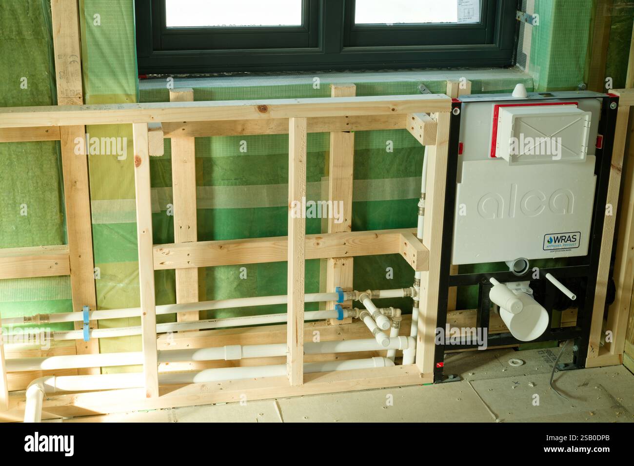 A bathroom being constructed in a timber framed building. Toilet ...