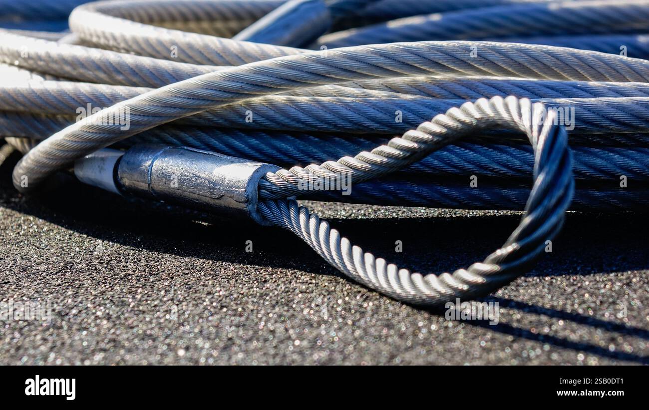 rolled steel wire rope at construction site Stock Photo - Alamy