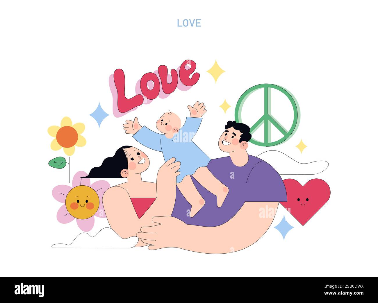 Family Love concept. Joyful parents lifting their happy child ...