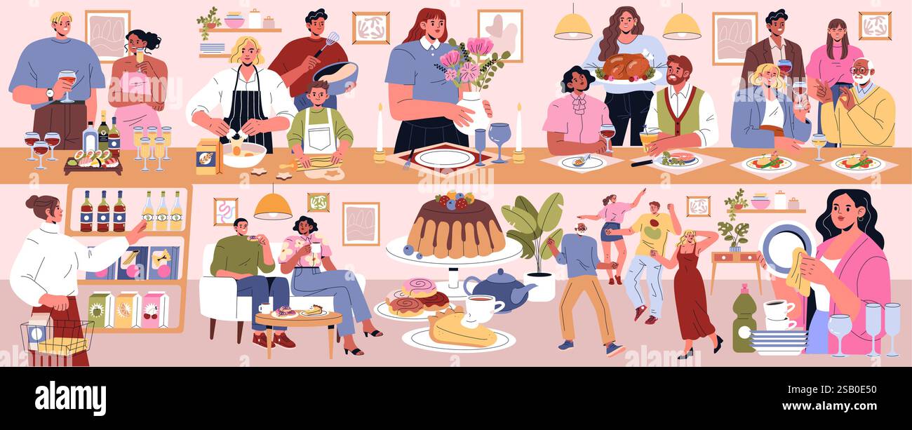 Family dining table guests Stock Vector Images - Alamy