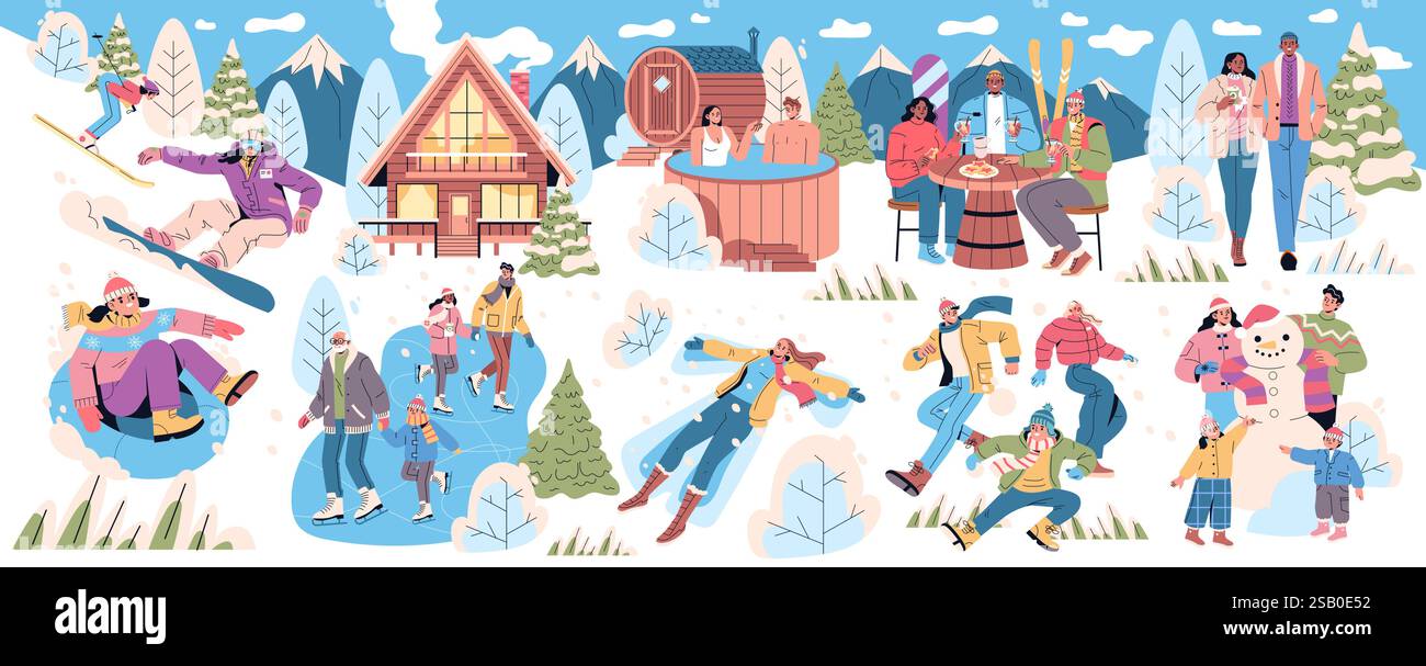 Winter Vacation illustration. A joyful winter scene filled with fun ...