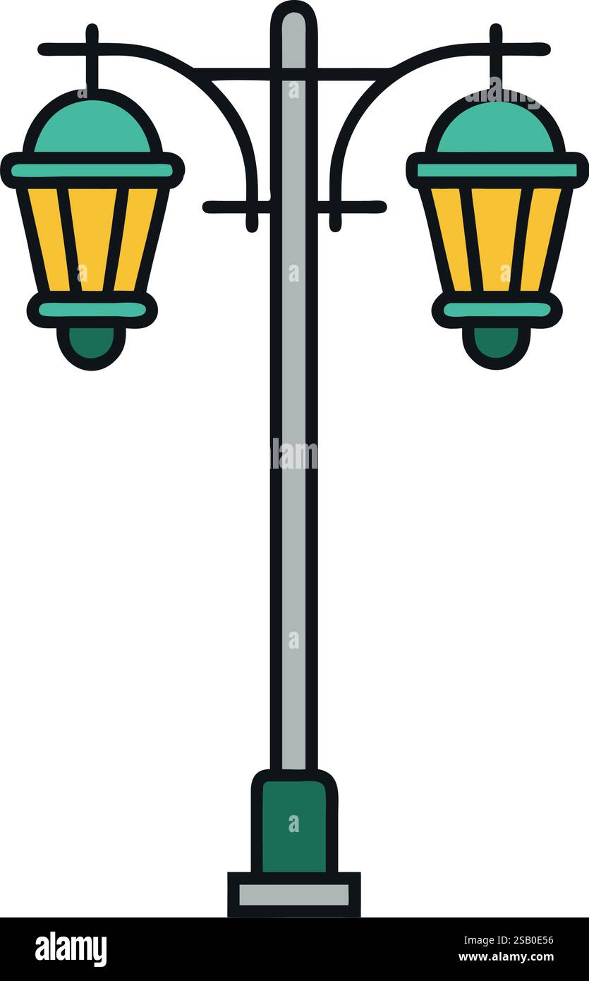 Twin lantern modern street lamp post illustration Stock Vector Image ...
