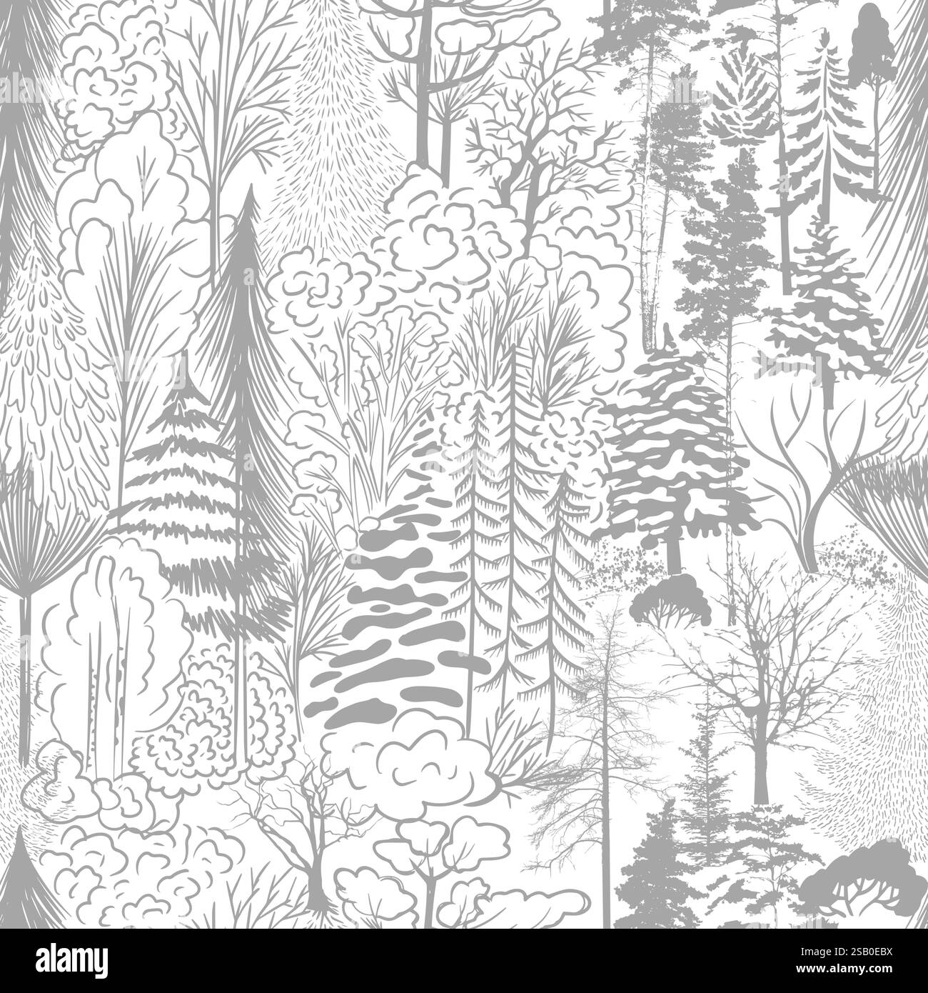 Monochrome seamless background mixed forest. pattern botanical ...