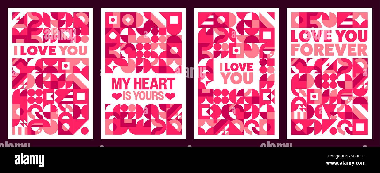 Valentines day posters with geometric shapes. Holiday banners with ...