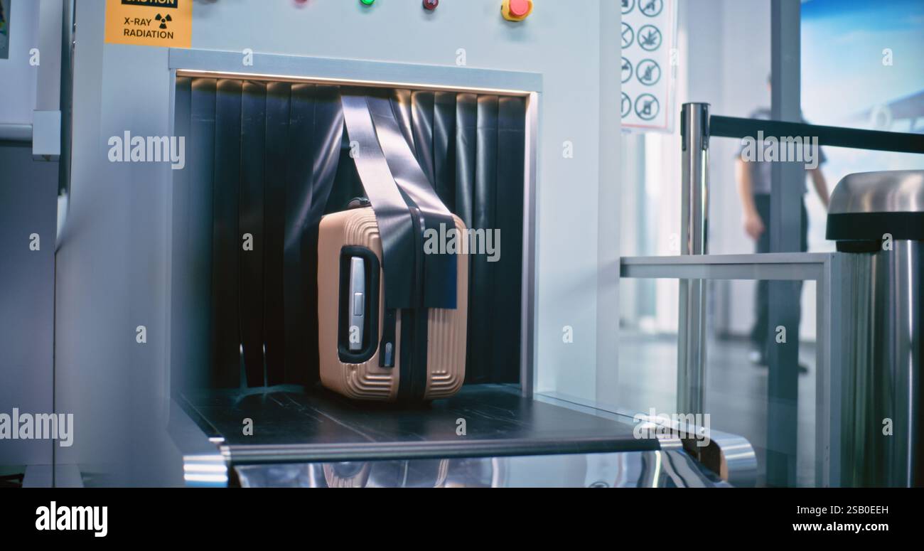 Security Checkpoint in Airport Terminal: Woman Takes Suitcase from ...