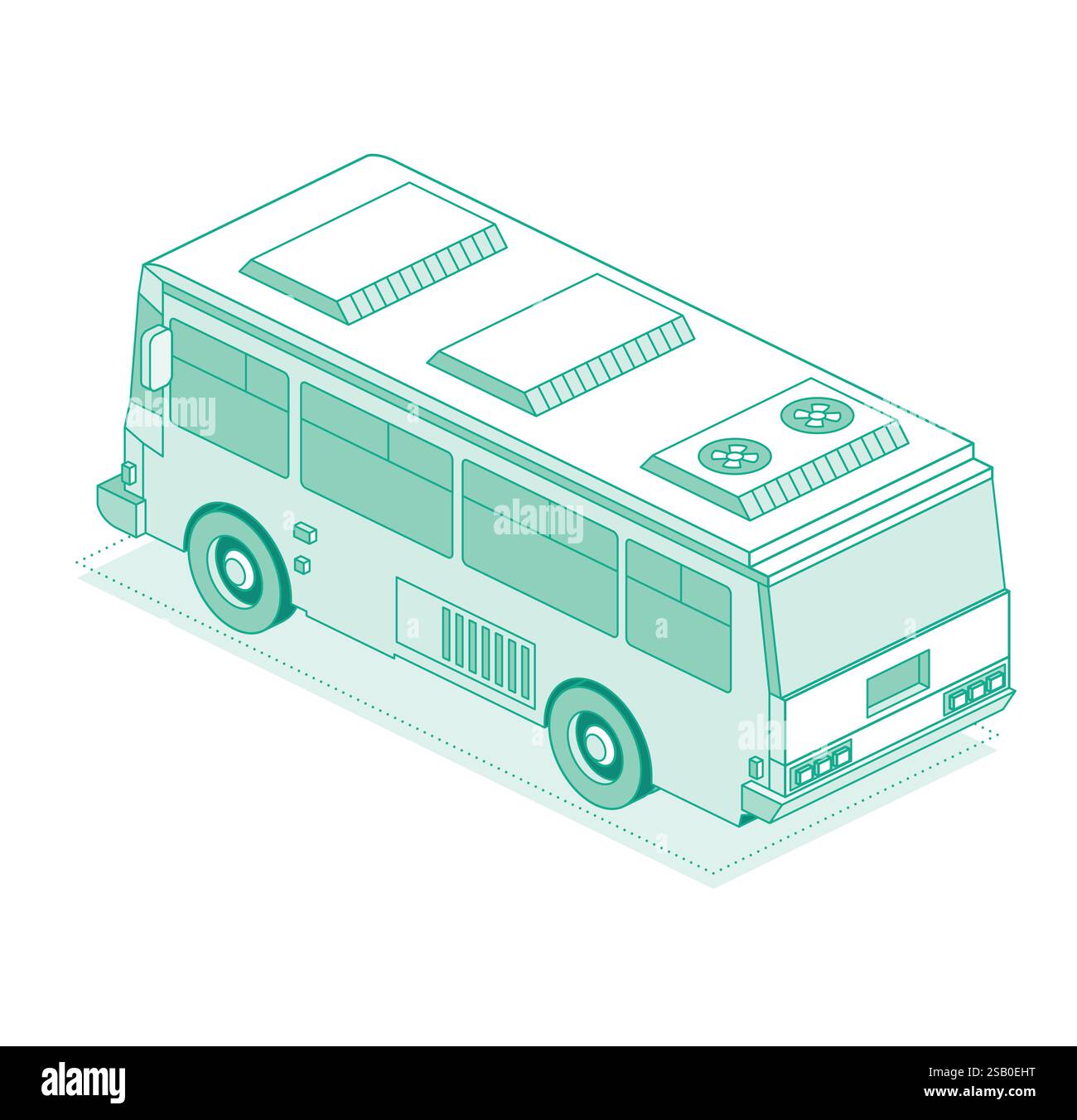 Isometric school bus. Rear back view. Vector illustration. Outline ...