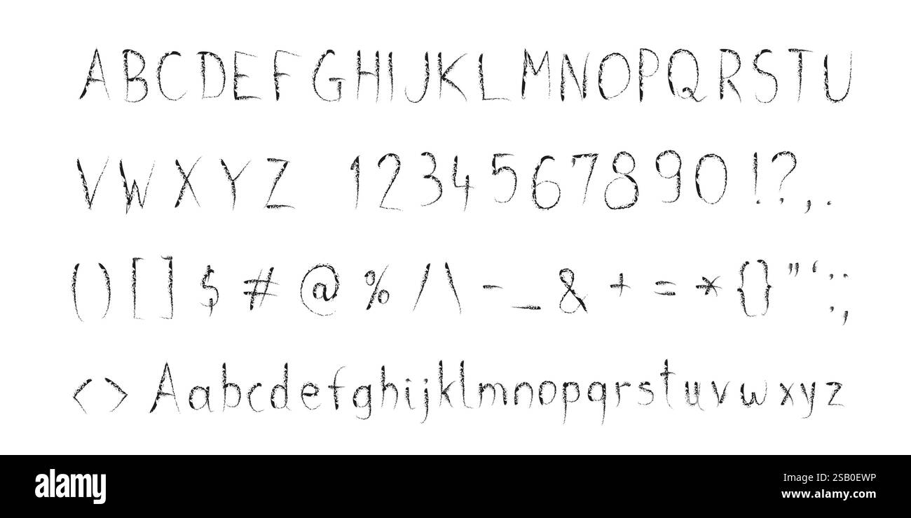 Hand Drawn Pencil Alphabet Set Full Set Of Characters Upper Case And