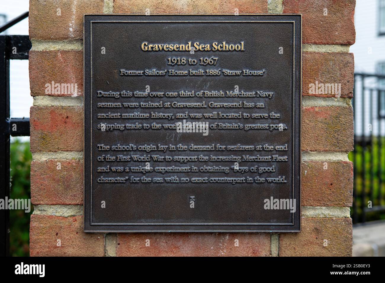 A plaque marking the location where the Gravesend Sea School was once ...