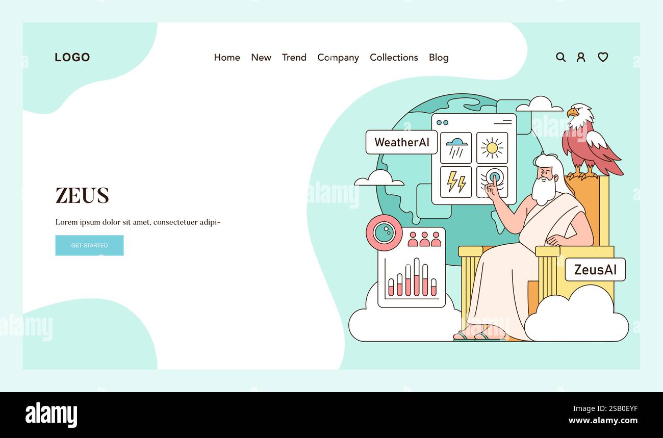 Olympic Gods synergy AI concept. Zeus as a metaphor for modern weather forecasting technology ...