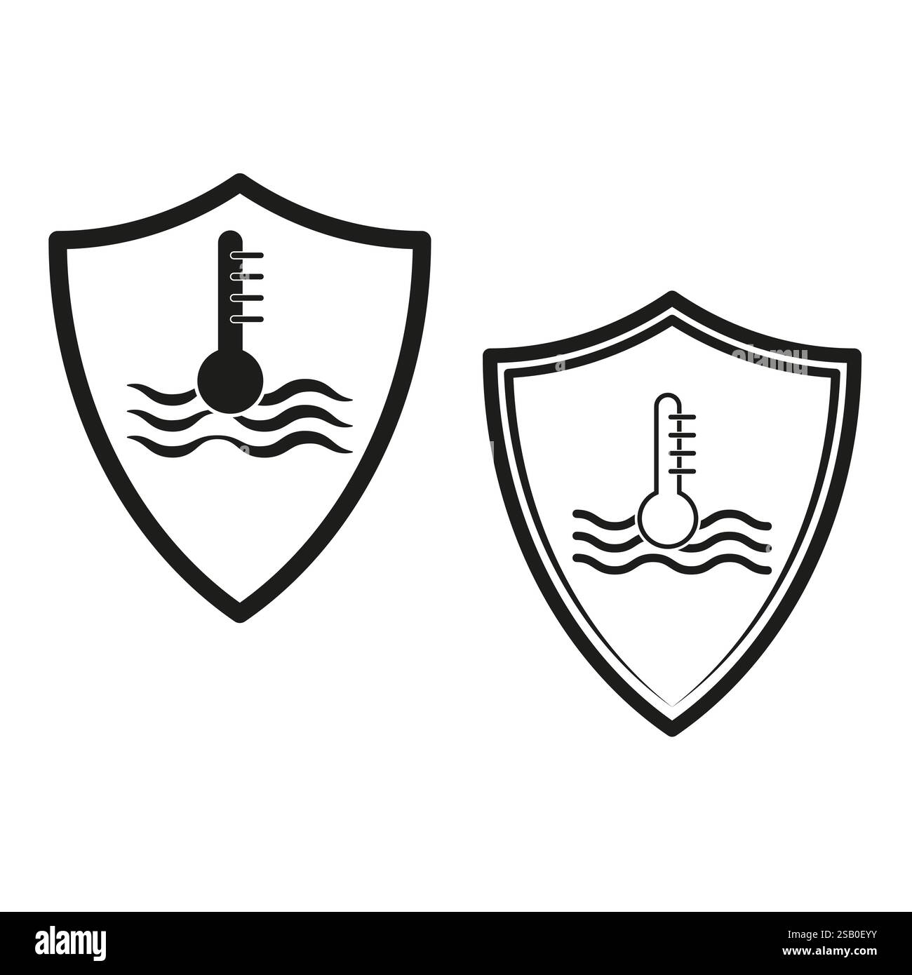 Water temperature shield. Liquid heat icon. Vector thermometer symbol ...