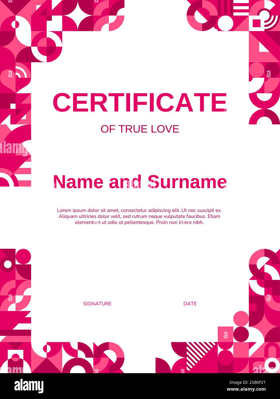 Valentines day vertical diploma certificate with geometric shapes ...