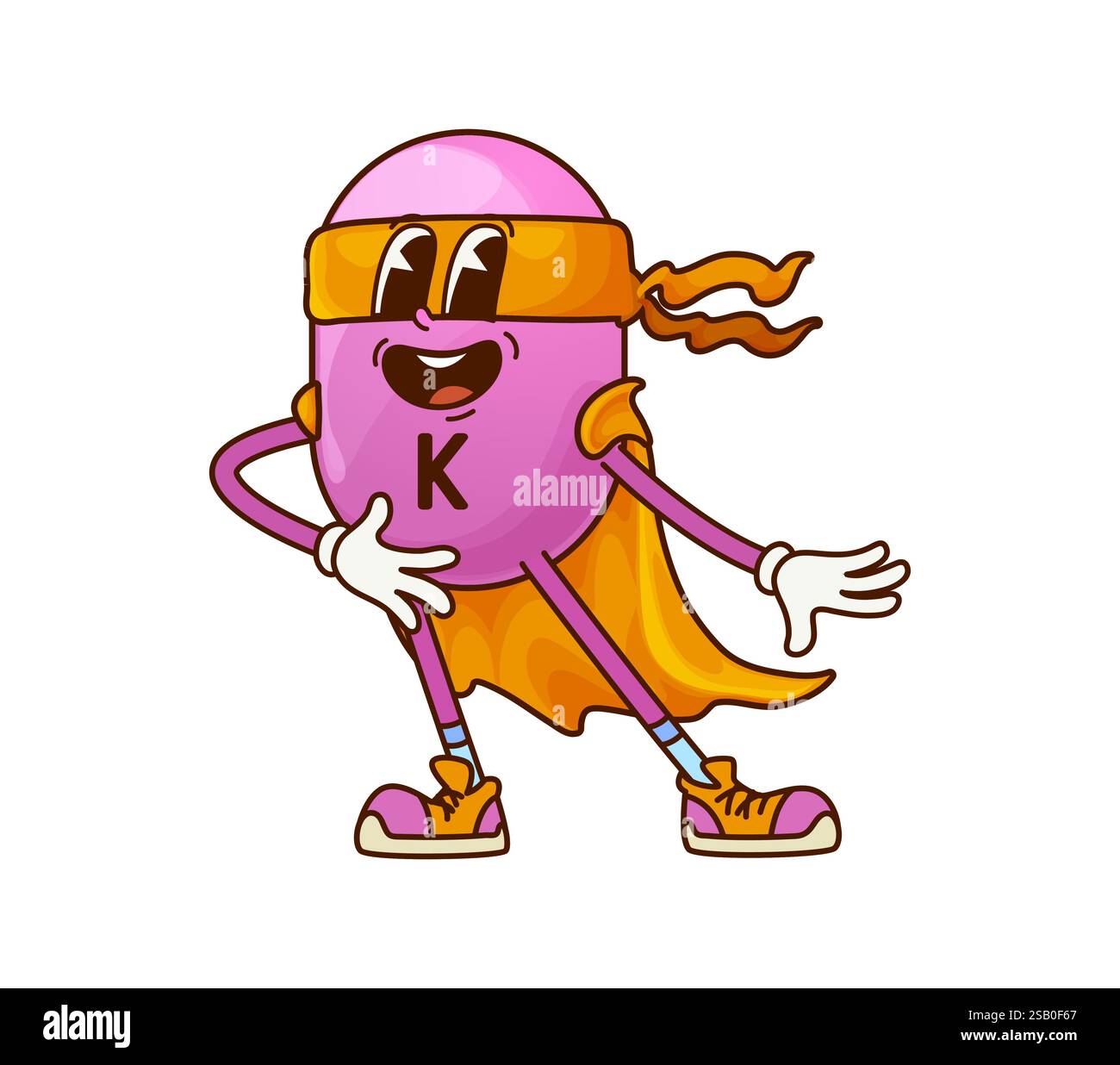 Cartoon groovy vitamin K superhero character. Vector micronutrient ...