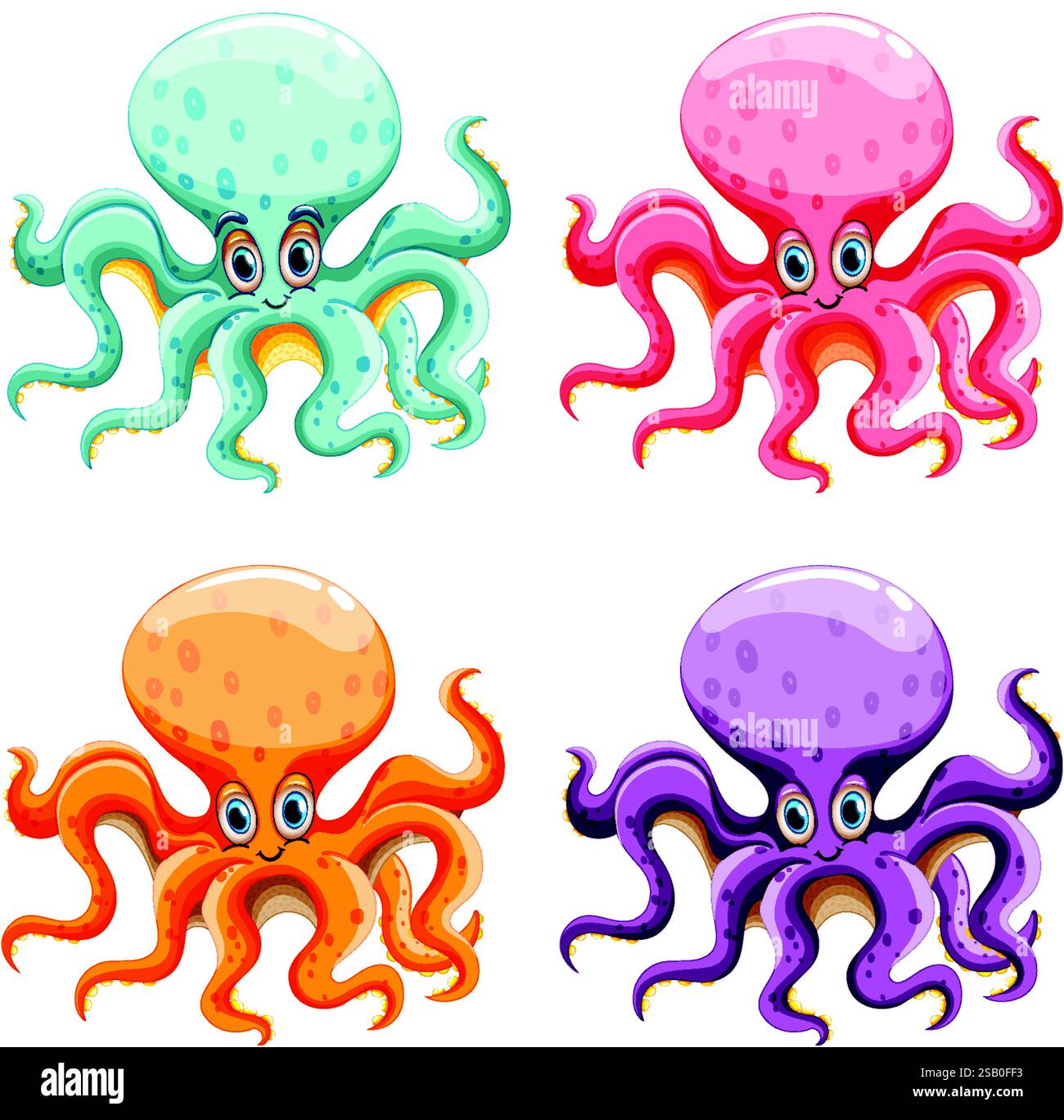 Four vibrant octopuses with playful expressions Stock Vector Image ...