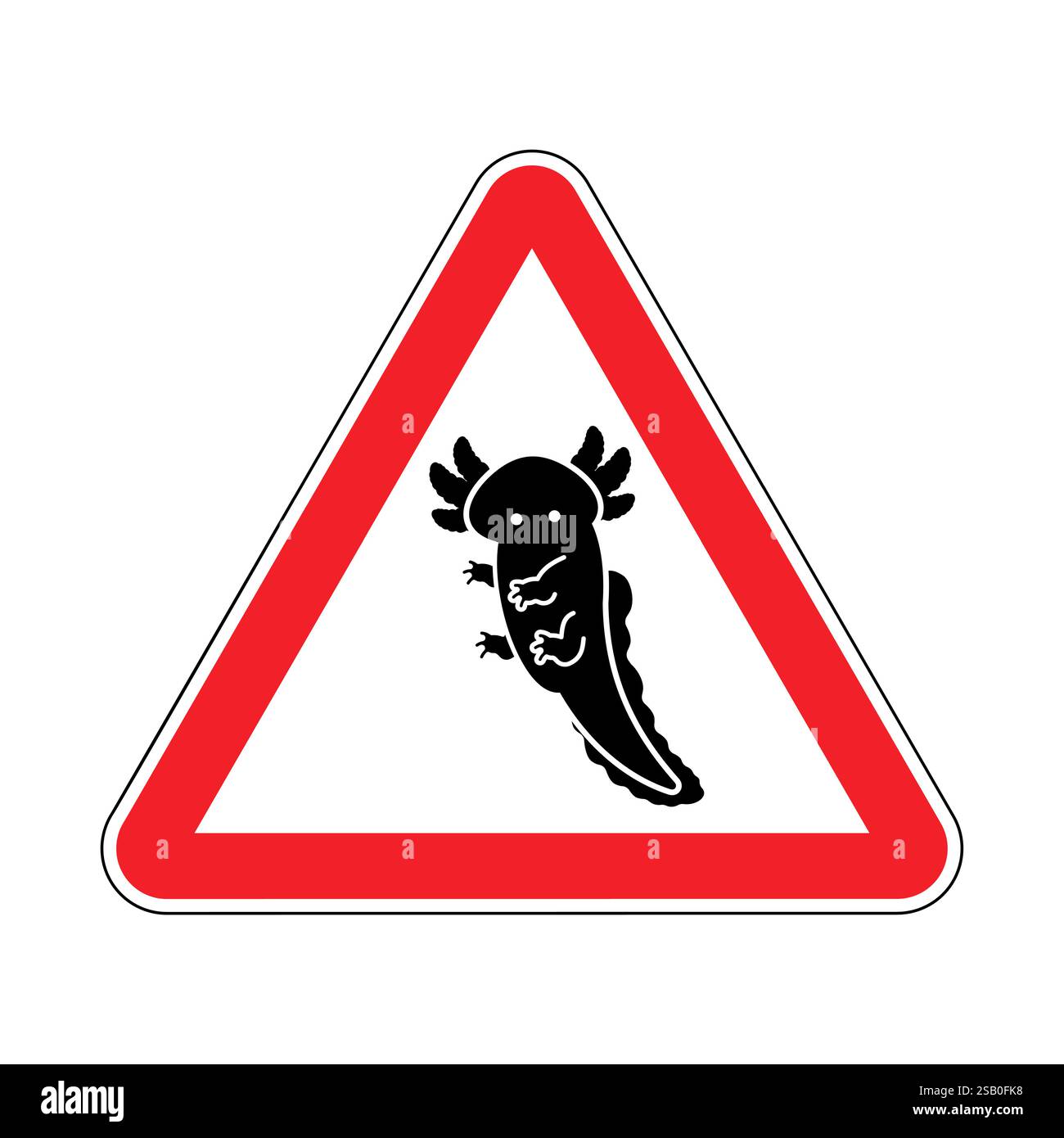 Attention Axolotl. Caution Amphibian Salamander. Triangular road sign ...