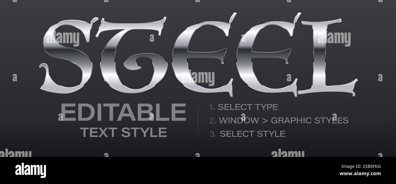 Steel editable text effect, metallic graphic style template ...