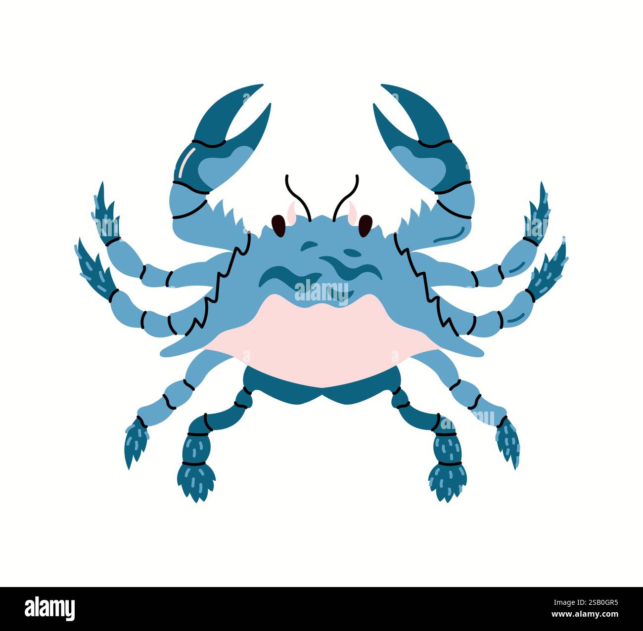 Charming blue crab shows claws and legs flat color vector character ...