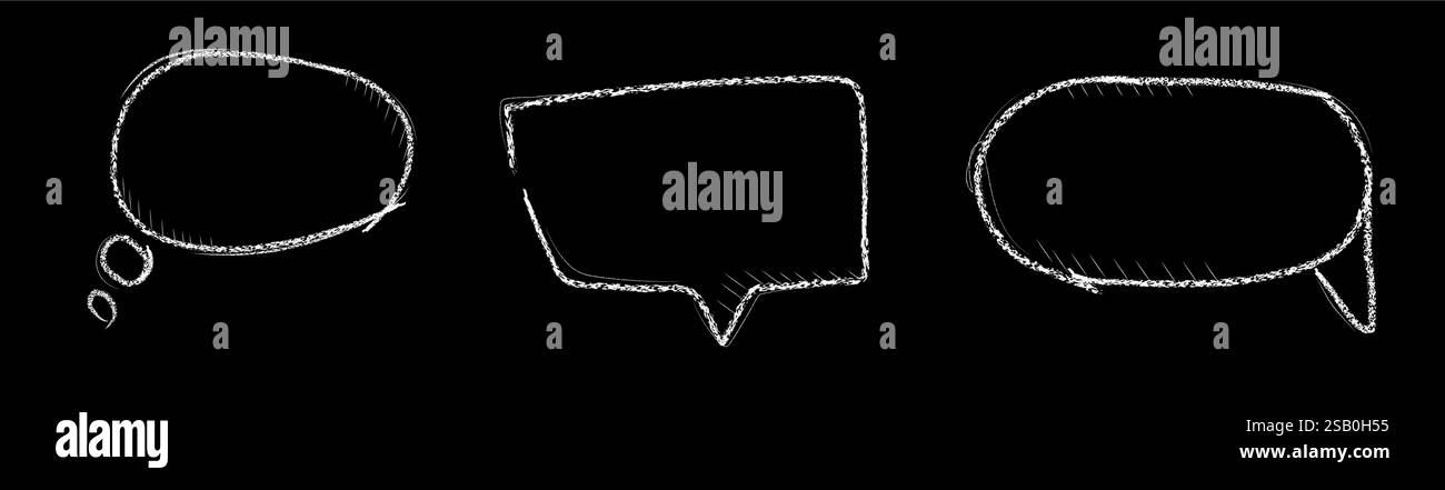 Crayon sketched speech bubble shapes on black background - thought ...