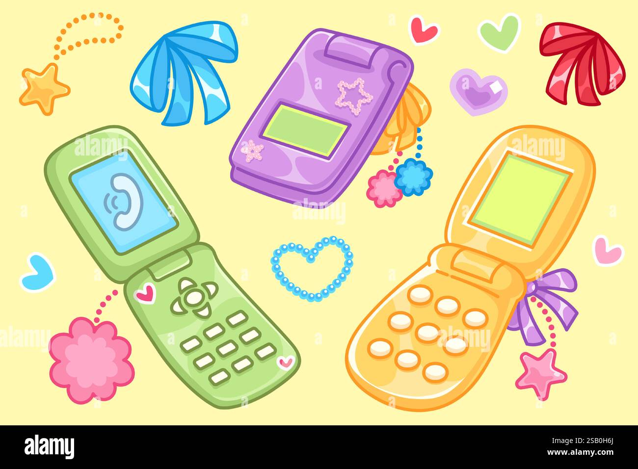 Y2k aesthetic mobile phones set - colorful flip devices in green ...