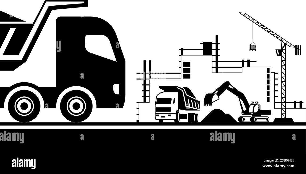 Dump truck on construction site - vector illustration Stock Vector ...