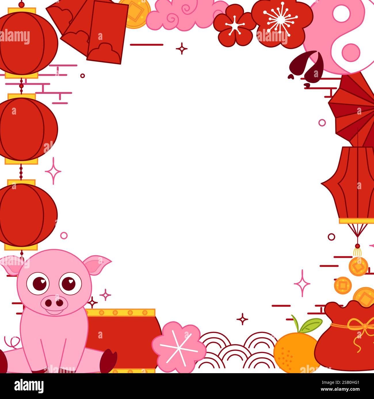 Classic Chinese elements 2031 pig lunar lantern festival CNY vector ...