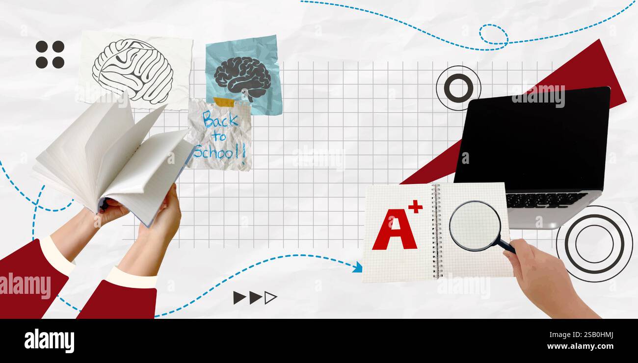 Back to school collage featuring hands with a book and educational ...