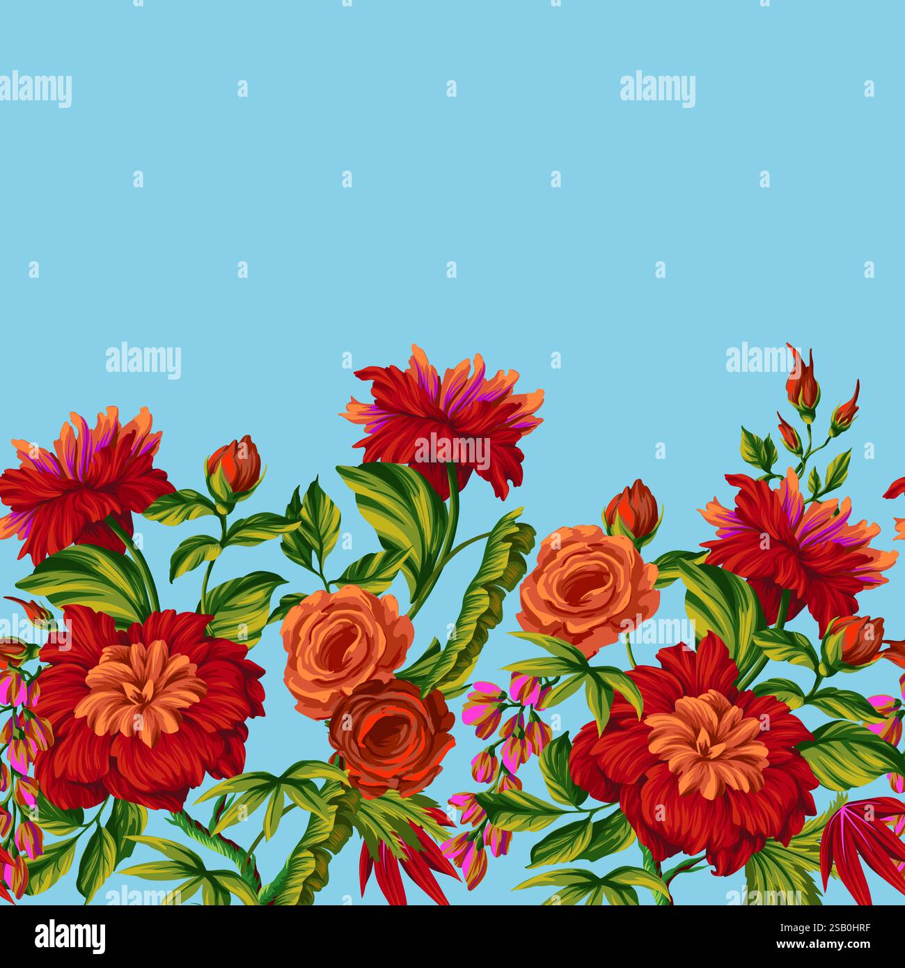 Border with Chintz flowers and leaves. Vector Stock Vector Image & Art ...