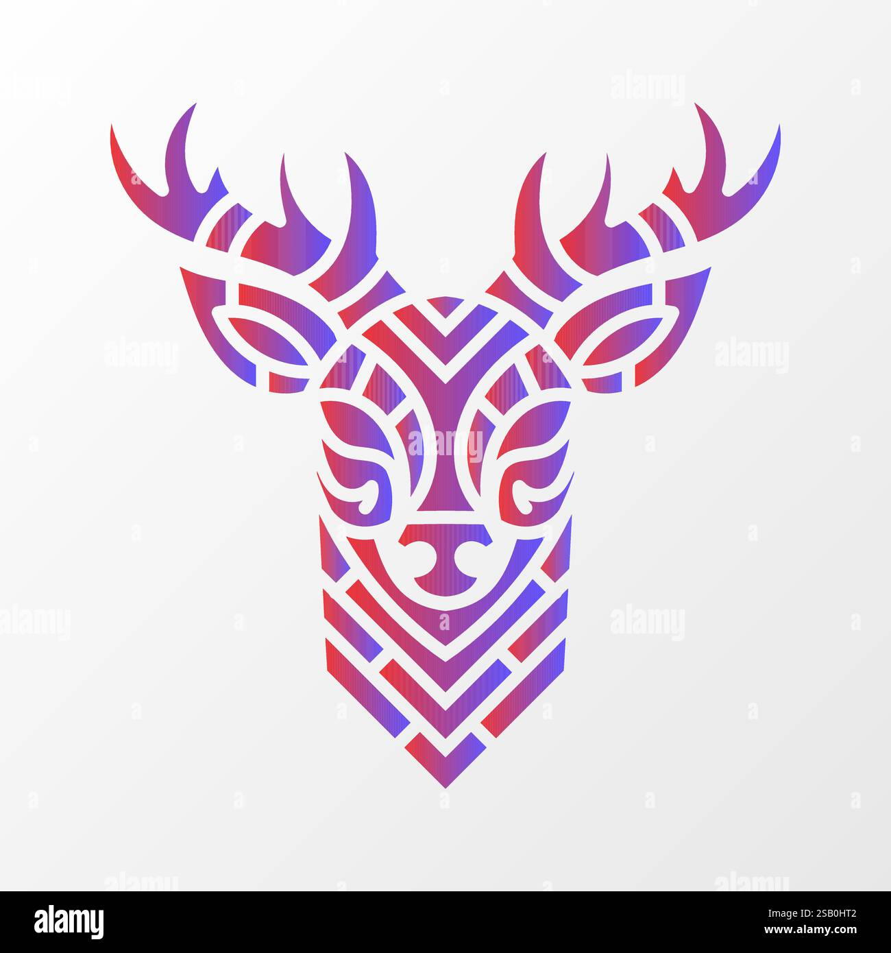 Modern deer head design with intricate geometric patterns in a red and ...