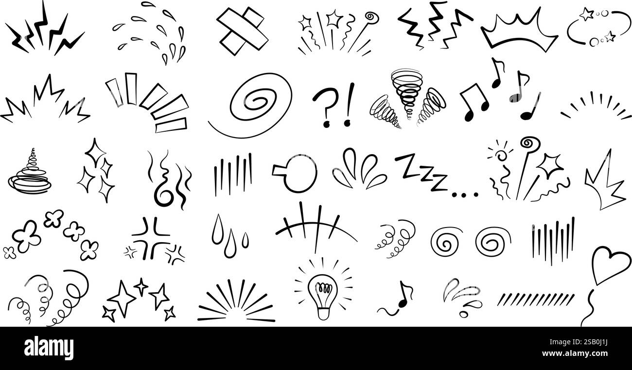 Manga or anime comic emoticon element graphic effects hand drawn doodle ...