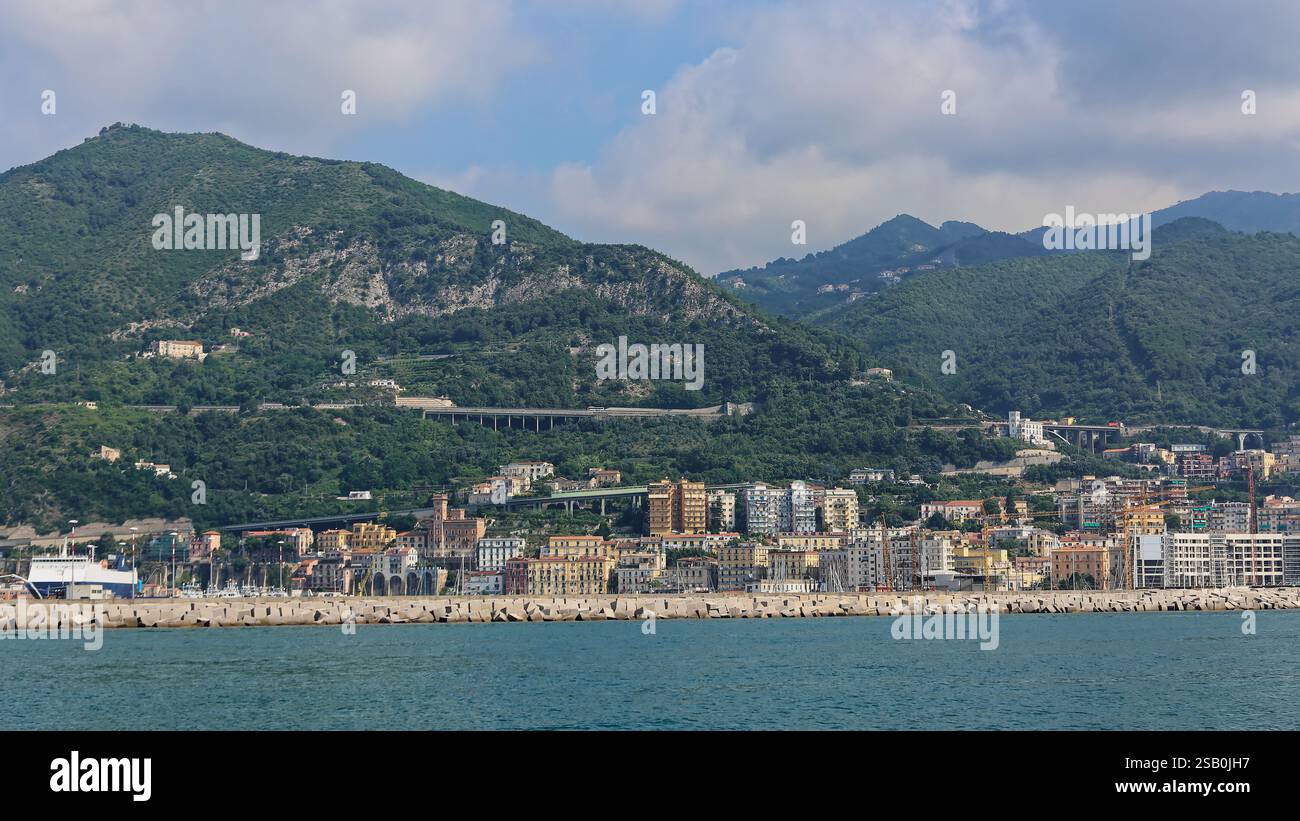 Waterfront Cityscape of Salerno Town in South Italy Travel Panorama ...