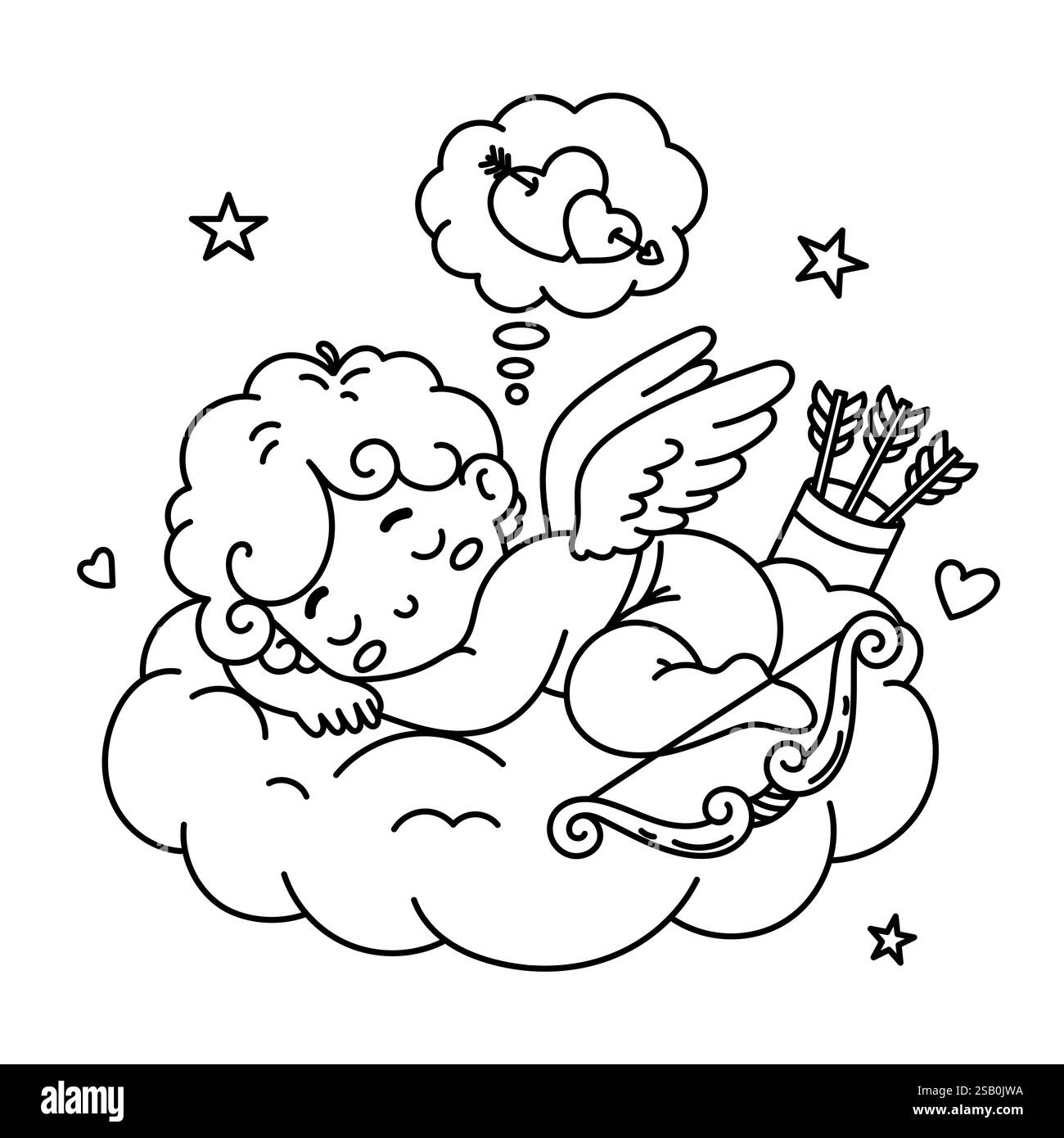Vector illustration of adorable Cupid sleeping on a cloud, dreaming of ...