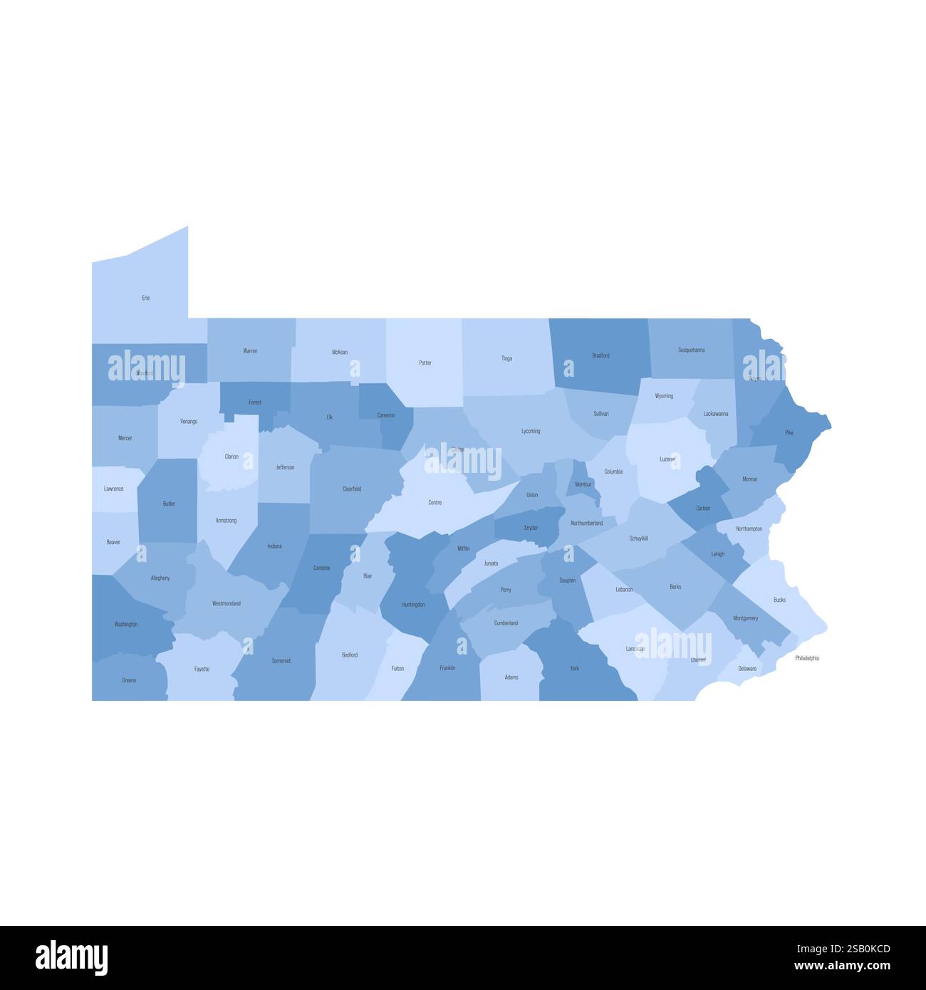 Pennsylvania, PA - detailed political map of US state. Administrative ...