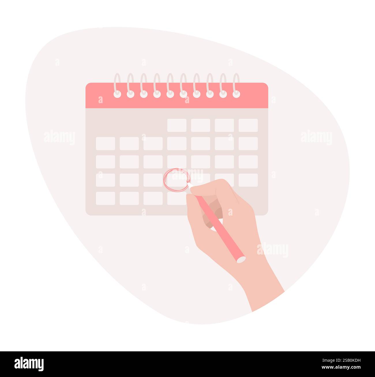 Hand circling date with red pen on calendar, flat vector illustration ...