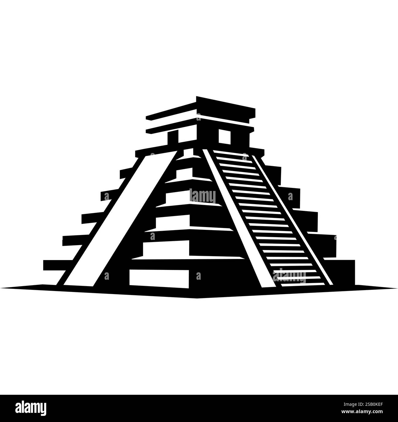Simple black silhouette of a Mayan style pyramid with a stepped design ...