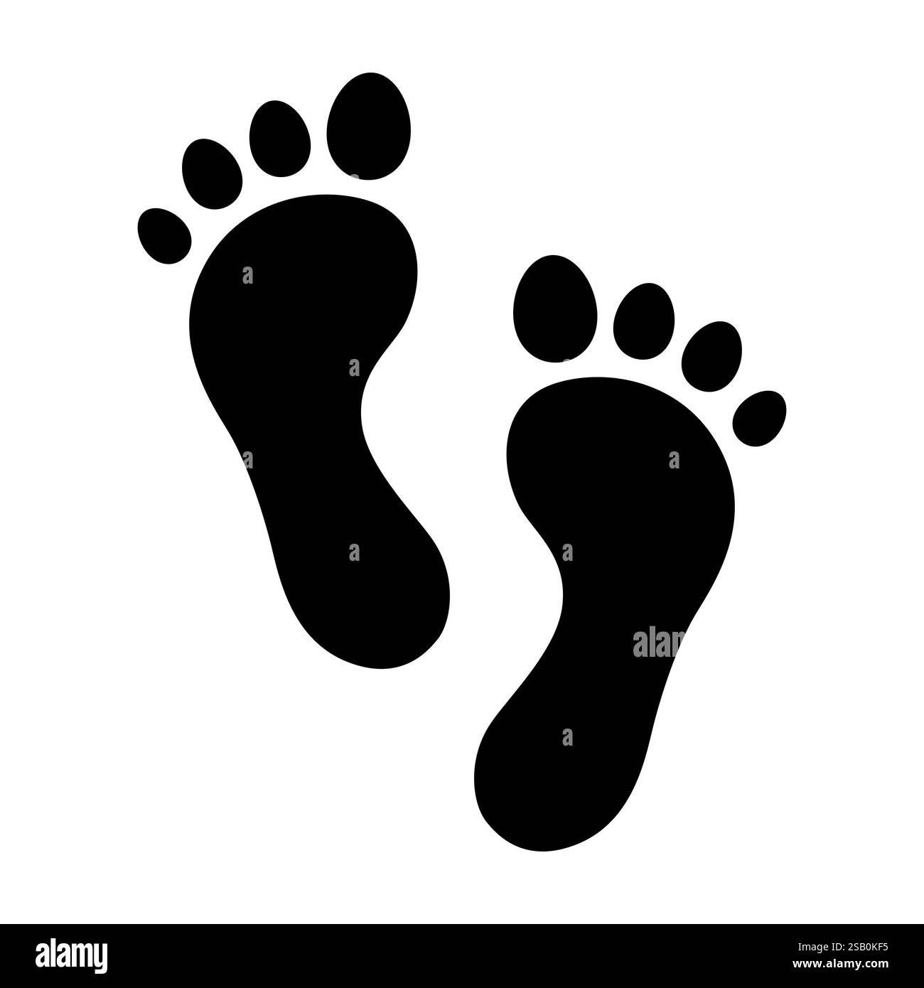 Simple black silhouette of two human footprints with distinct toes on a ...