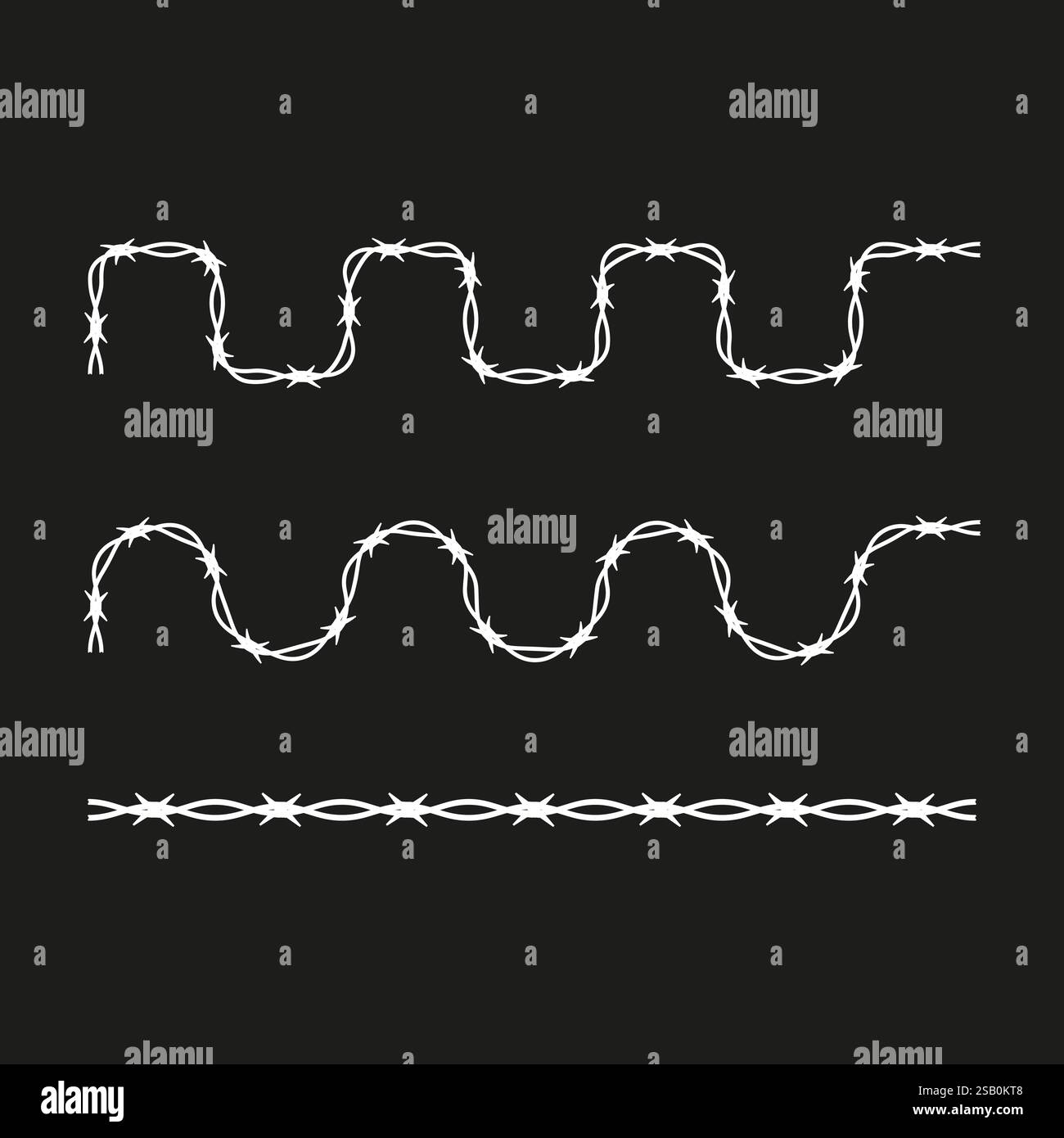 Barbed wire pattern. Wavy white strands. Dark black background. Vector ...