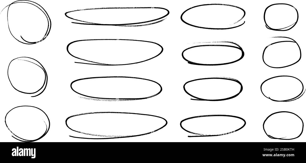 Circular strokes marker felt pen scribbles doodle line collection Stock ...