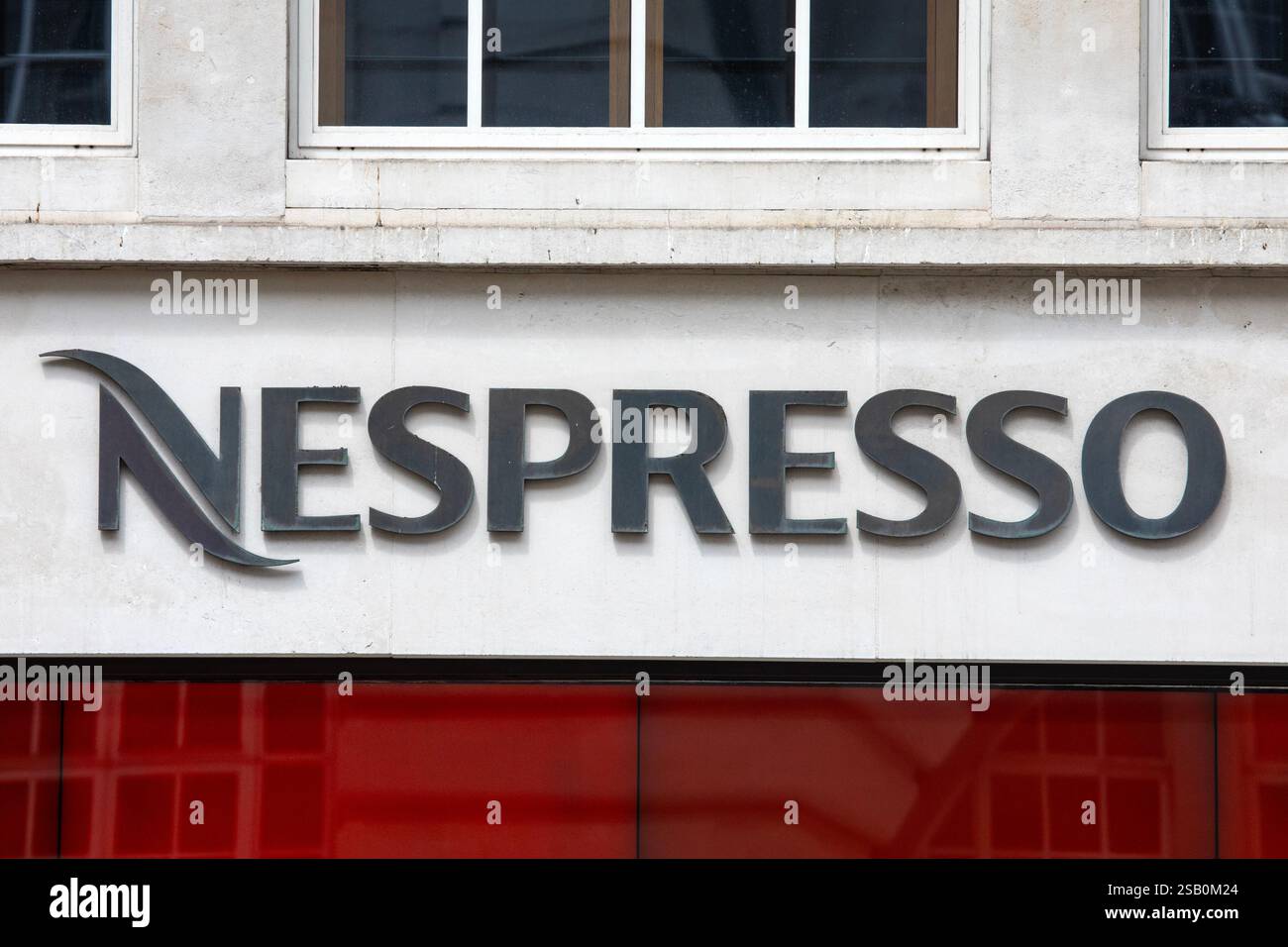 London, UK - July 1st 2024: Close-up of the Nespresso logo on the ...