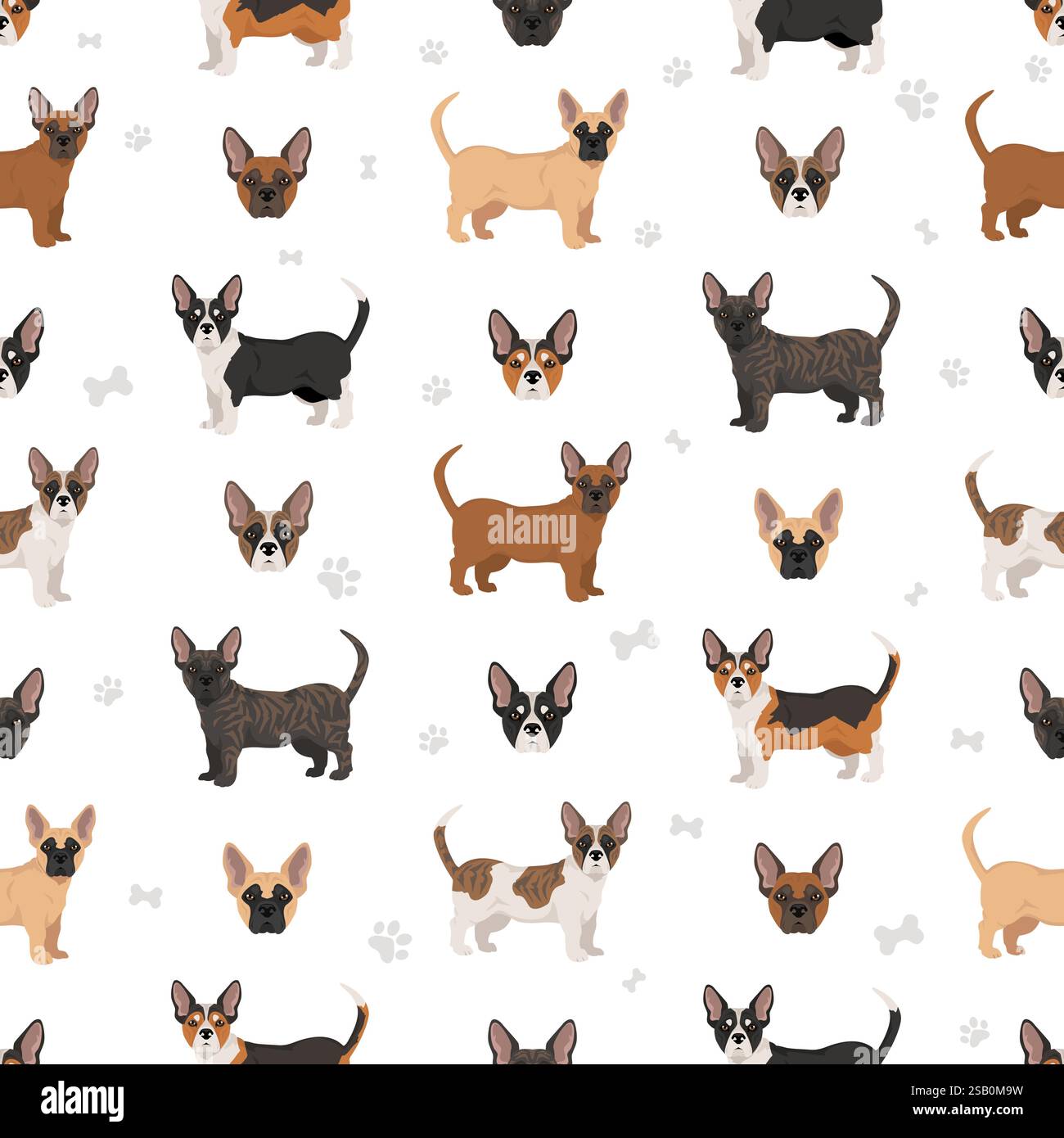 French Bulldog Corgi seamless pattern. French Bulldog - Welsh Corgi mix ...