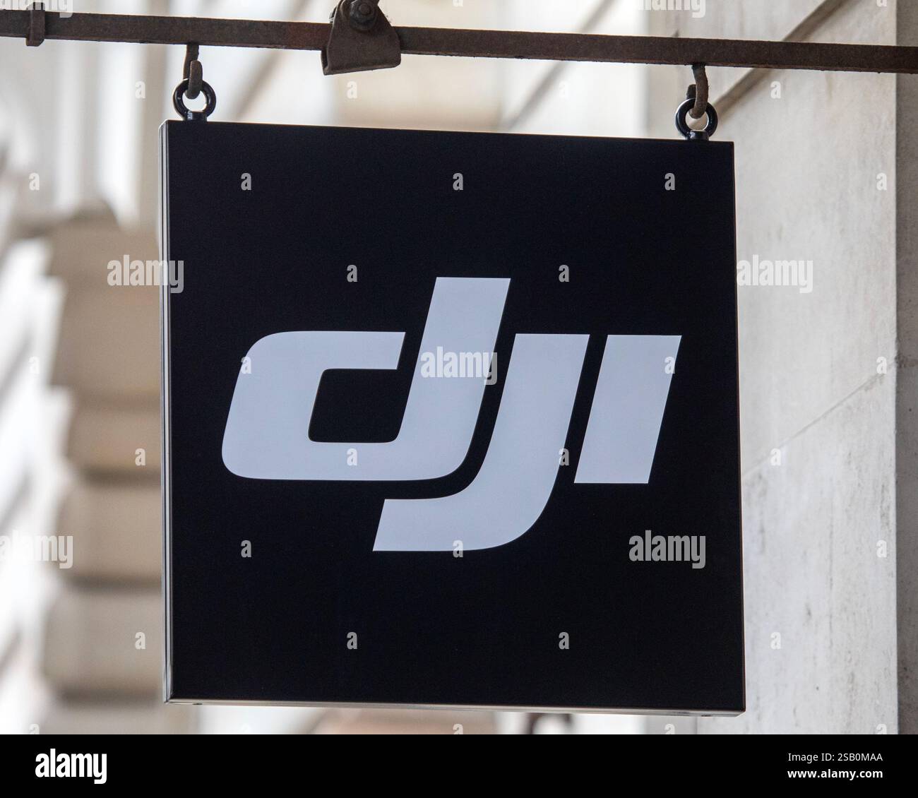 London, UK - July 1st 2024: Close-up of the DJI logo on the exterior of ...