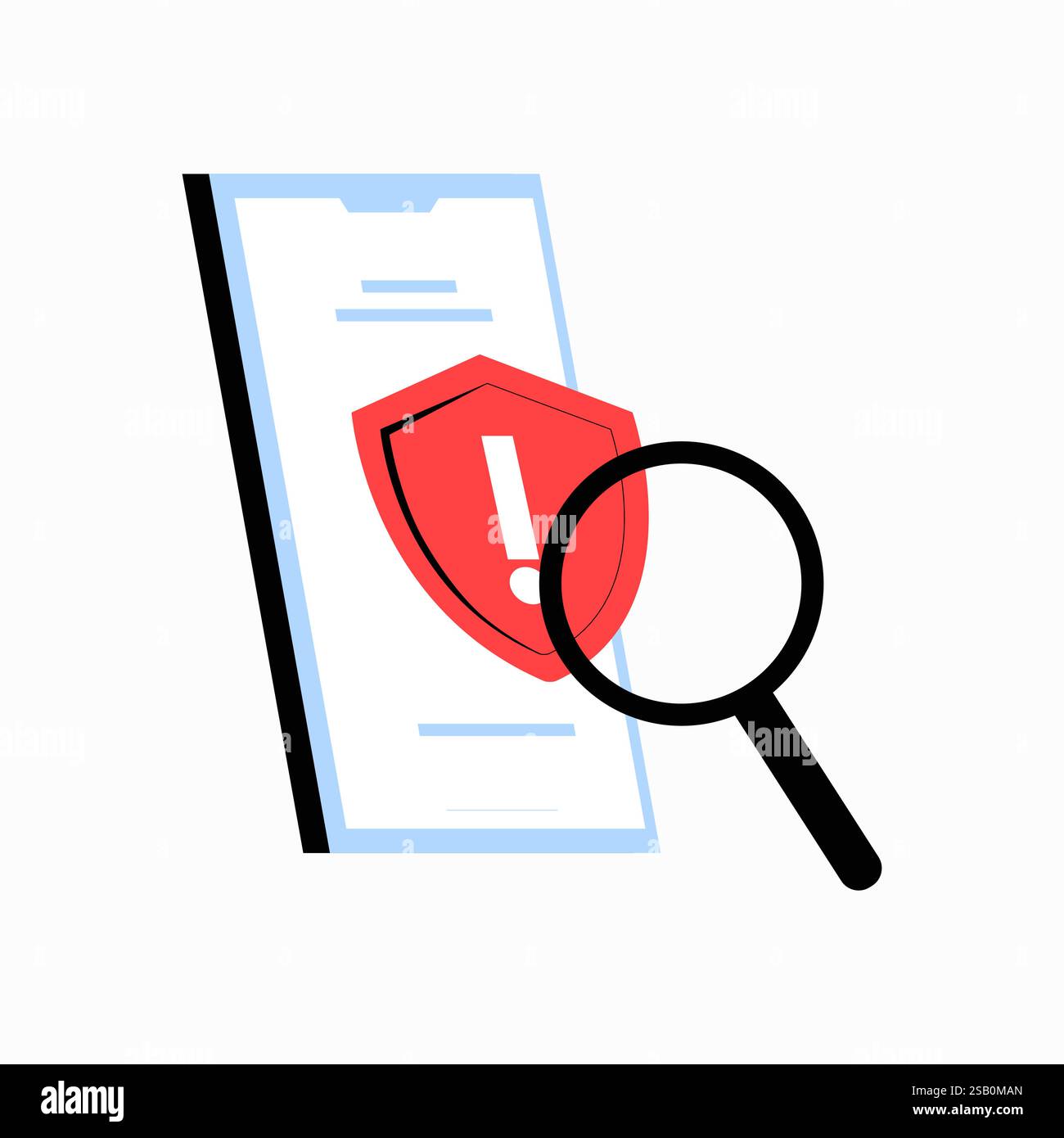 Mobile Security Alert With Magnifying Glass In Flat Vector Illustration Symbolizing