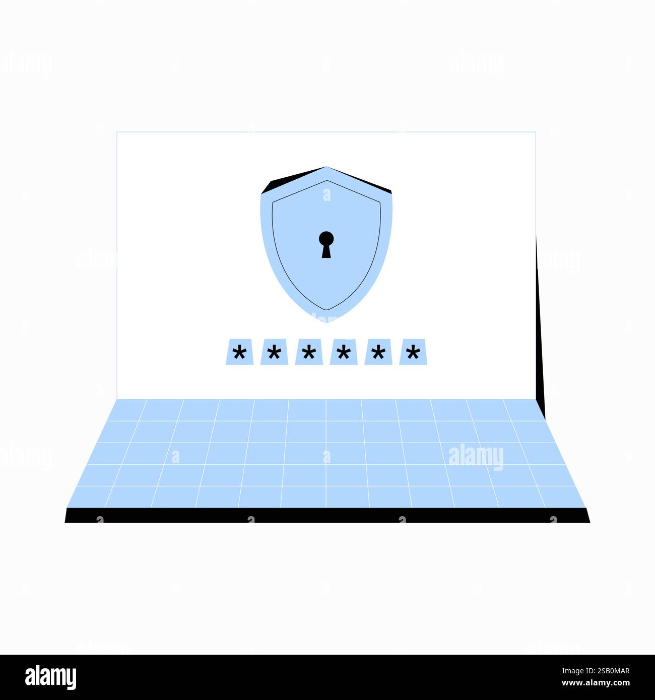 Laptop With Cybersecurity Shield And Password Protection In Flat Vector Illustration Symbolizing ...