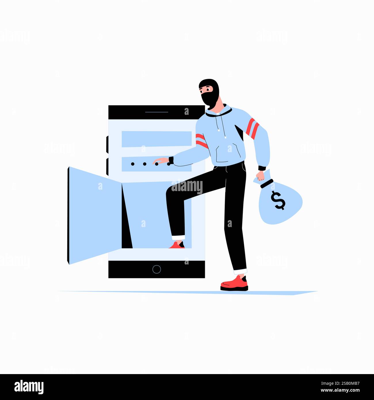 Hacker Stealing Money Through Smartphone in Flat Vector Illustration ...