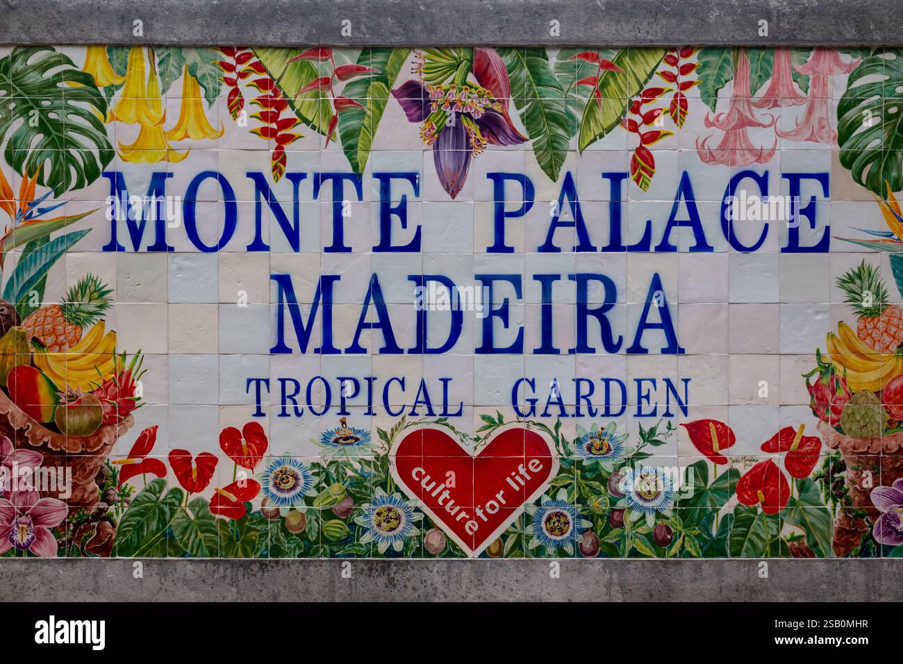 Colorful tiles (azulejos), creating a picture on the fence of Botanical ...
