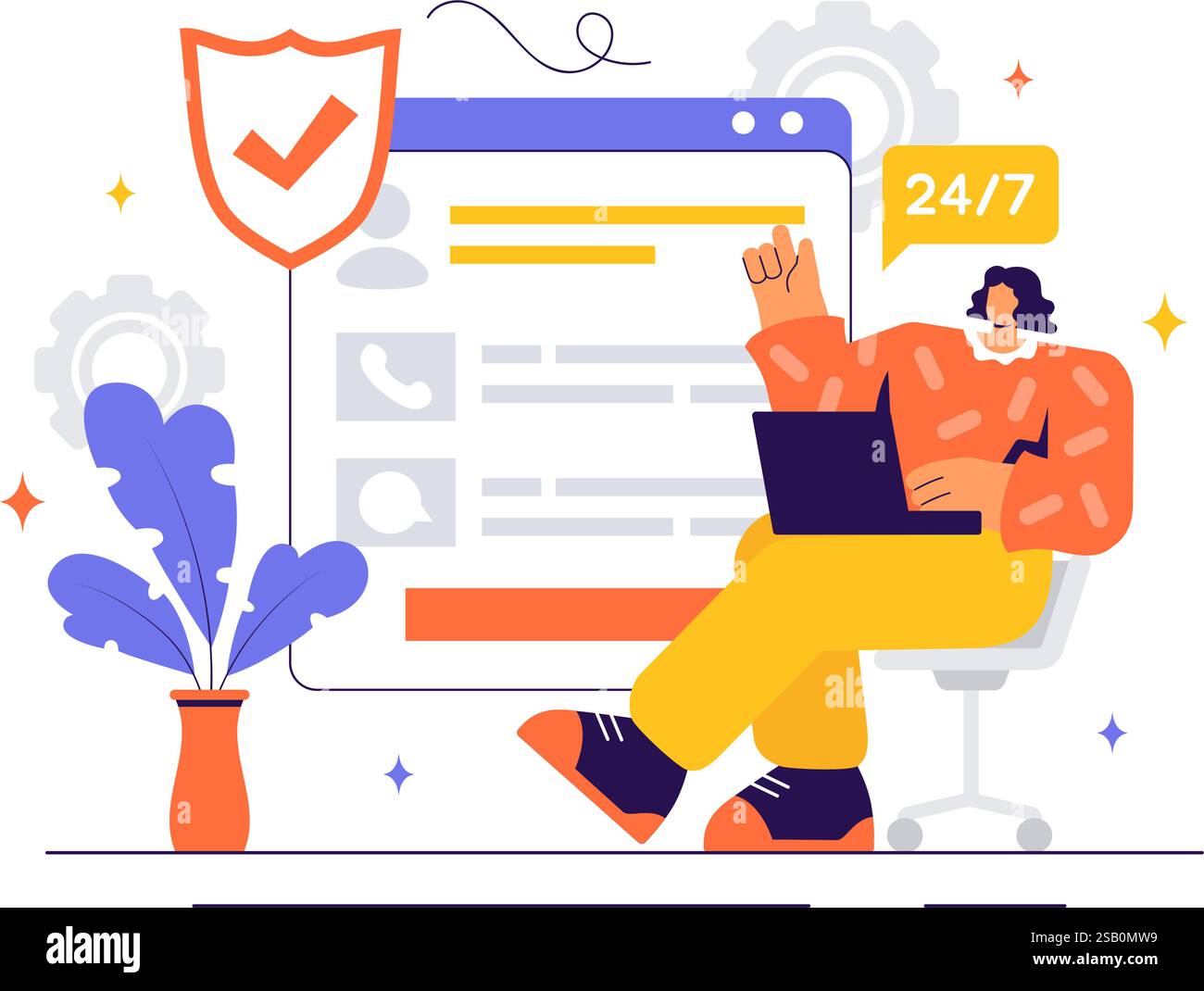 Vector Illustration of a Technical Support System Featuring Software ...