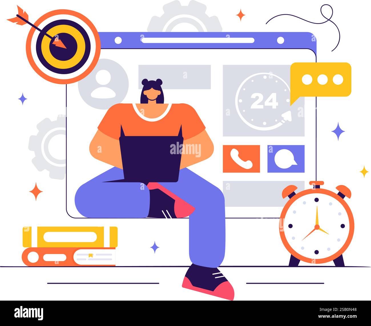 Vector Illustration of a Technical Support System Featuring Software ...