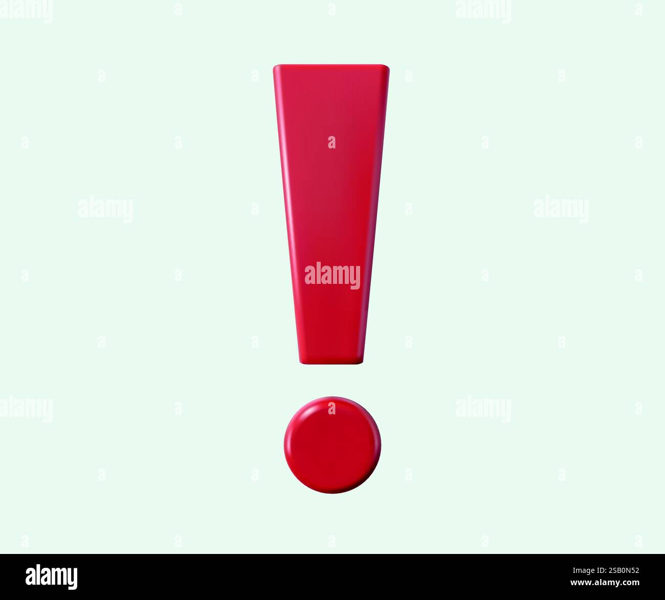 A 3D red exclamation mark with a glossy finish isolated on a white ...