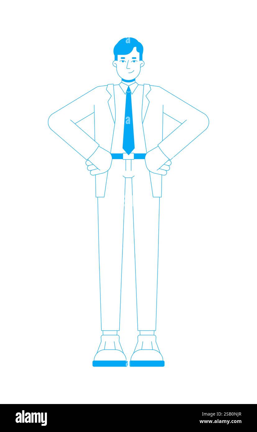 Indian businessman in suit tie hands on hips 2D outline cartoon ...