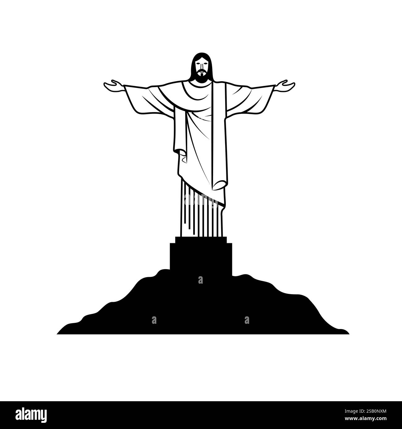 Black line art of the Christ the Redeemer statue atop Corcovado ...